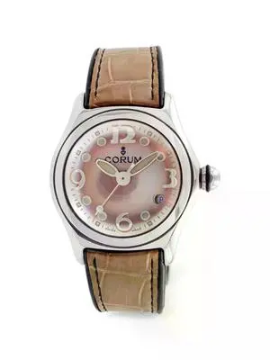 CORUM Bubble 35mm Watch With Dial And Crocodile-effect Leather Strap - Pink