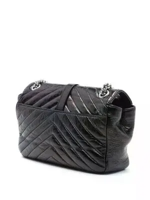 Saint Laurent 2015 Medium Chevron Metallic Crinkled Calfskin Punk Chain Bag Shoulder Bag - Black