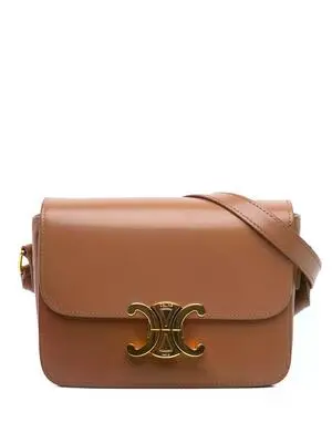 Celine 2024 Teen Shiny Calfskin Triomphe Crossbody Bag - Brown