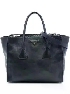 Prada 2013-2026 Glace Calf Twin Pocket Double Handle Satchel - Black