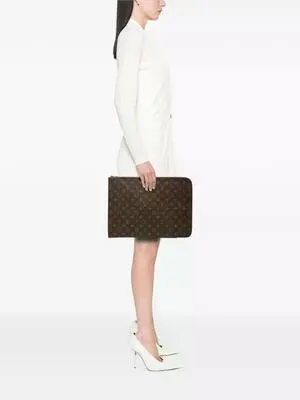 LOUIS VUITTON 1990 Monogram Poche Documents Portfolio Business Bag - Brown
