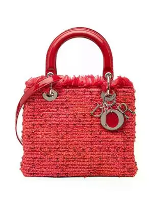 Dior 2012 Medium Tweed Fringe Rhinestone Lady Satchel - Red