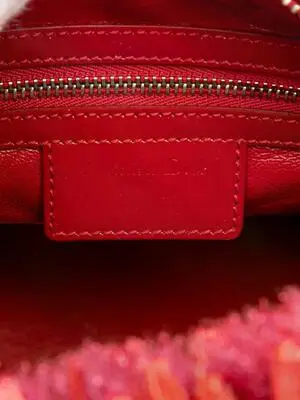Dior Medium Tweed Fringe Rhinestone Lady Satchel - Red