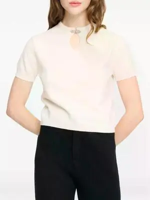 BARRIE Gem-embellished Keyhole-detail Knitted T-shirt