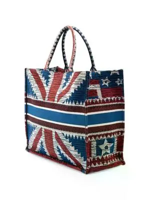Dior Large Canvas French Flag Book Tote Bag - Blue