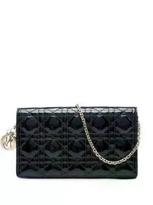 Dior 2019 Patent Cannage Lady Chain Convertible Clutch Crossbody Bag - Black