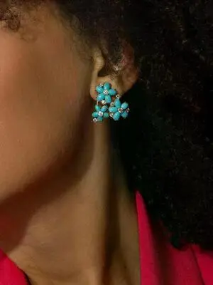 ALETTO BROTHERS 18k Yellow Turquoise And Diamond Flower Earrings