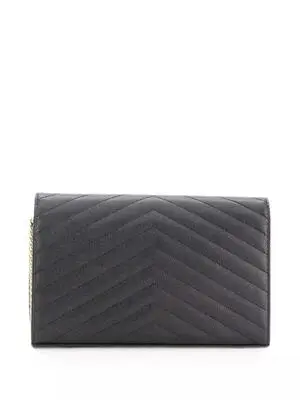 Saint Laurent Classic Monogram Wallet On Chain Matelasse Chevron Leather Medium Crossbody Bag - Black
