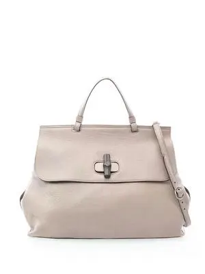 Gucci 2000-2015 Large Calfskin Bamboo Daily Satchel - Neutrals
