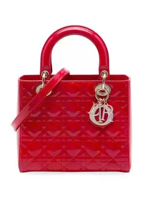 Dior 2015 Medium Patent Cannage Lady Satchel - Red
