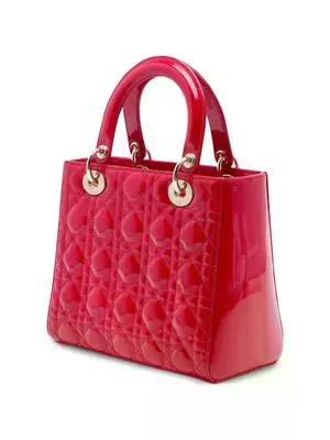Dior Medium Patent Cannage Lady Satchel - Red