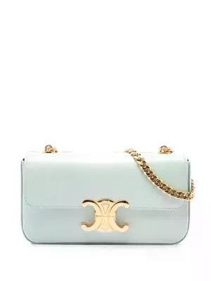 Celine 2022 Shiny Calfskin Triomphe Claude Chain Shoulder Bag - Green