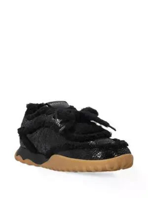 Pinko Shearling-trim Crackle-effect Sneakers - Black