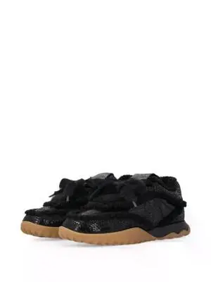 Pinko Shearling-trim Crackle-effect Sneakers