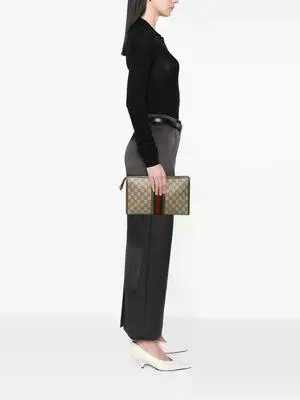 Gucci 2016-2026 Gg Supreme Web Ophidia Clutch Bag - Brown
