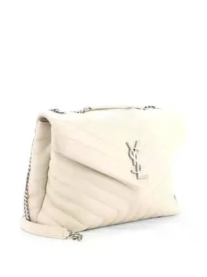 Saint Laurent Loulou Matelasse Chevron Leather Medium Shoulder Bag - White