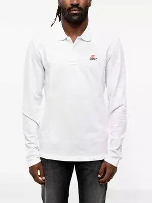 DIESEL® Logo-print Long-sleeve Cotton Polo Shirt - White