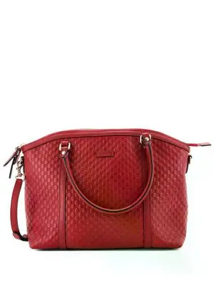 Gucci Britt Convertible Dome Microssima Leather Medium Satchel - Red