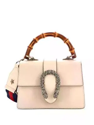 Gucci Dionysus Bamboo Top Handle Bag Leather Mini Satchel - White