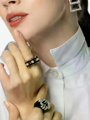 David Webb Diamond And Enamel Small Wave Studlette Ring