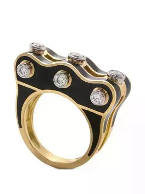 David Webb Diamond And Enamel Small Wave Studlette Ring - Gold