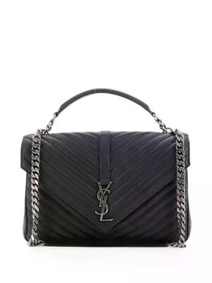 Saint Laurent Classic Monogram College Bag Matelasse Chevron Leather Large Shoulder Bag - Black