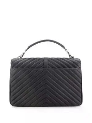Saint Laurent Classic Monogram College Bag Matelasse Chevron Leather Large Shoulder Bag - Black
