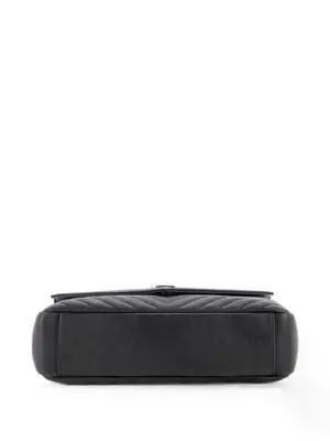 Saint Laurent Classic Monogram College Bag Matelasse Chevron Leather Large Shoulder Bag - Black