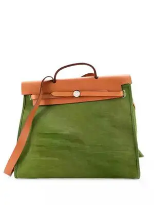 Hermès Herbag Zip Leather And Toile 39 Satchel - Brown