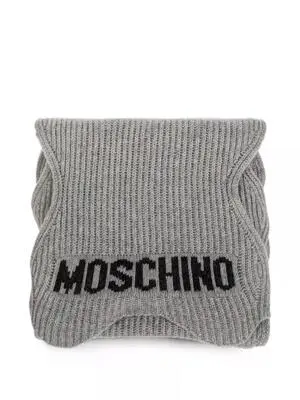 Moschino Logo-intarsia Ribbed Scarf - Grey