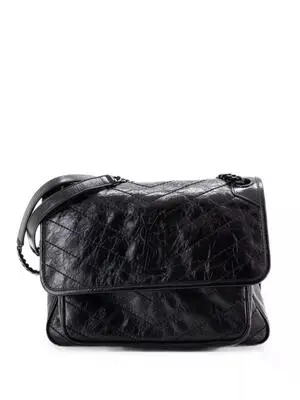Saint Laurent Niki Chain Flap Bag Matelasse Chevron Leather Medium Shoulder Bag - Black