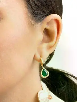 OCTAVIA ELIZABETH Emerald Pear Cut Bezel Set Drop Earrings