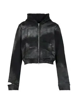 FILTH Waxed Distressed-effect Zip-up Hoodie - Black