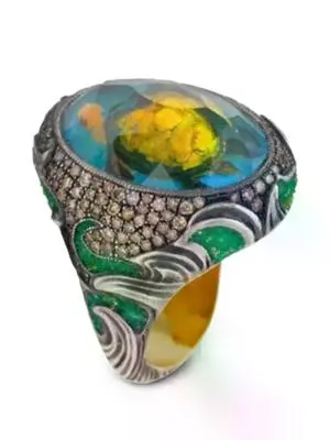 SEVAN BIÇAKÇI 24k Yellow Sterling Silver Diamond Carved Turtle Ring