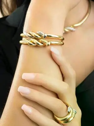 DAVID WEBB David Webb 18K Yellow Gold Twisted Nail Cuff Bracelet