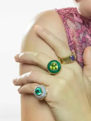 Retrouvai Petite Lollipop Ring With Emerald And Blue Agate