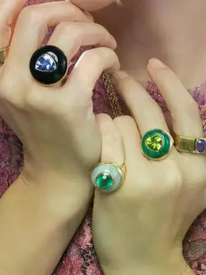 Retrouvai Petite Lollipop Ring With Emerald And Blue Agate