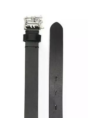 R13 Logo Plaque Leather Belt - Black