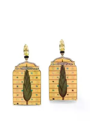 SILVIA FURMANOVICH Marquetry Kashmir Pine Window Diamond And Sapphire Earrings - Gold