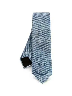 Moschino Smiley-print Silk Tie - Blue