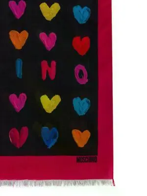 Moschino Heart-print Fringed Scarf