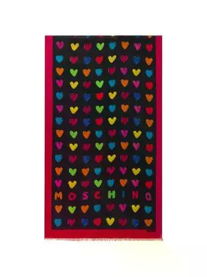 Moschino Heart-print Fringed Scarf - Black