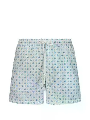 Fedeli Fish-printed Drawstring Swim Shorts - White