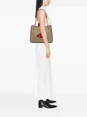 Gucci 1955 Horsebit Chain Tote Satchel In Gg Canvas - Red