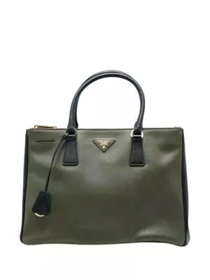 Prada 2021-2026 Medium Bicolor Saffiano Lux Galleria Double Zip Satchel - Brown
