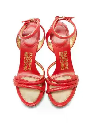 FERRAGAMO Leather Quilted Finish Ankle Strap Sandals
