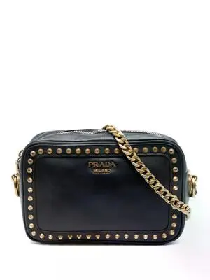 Prada 2010-2026 City Calf Studded Camera Bag Crossbody Bag - Black