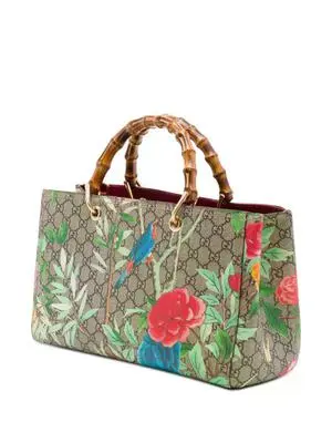 Gucci 2016-2026 Medium Gg Supreme Tian Bamboo Shopper Satchel - Neutrals