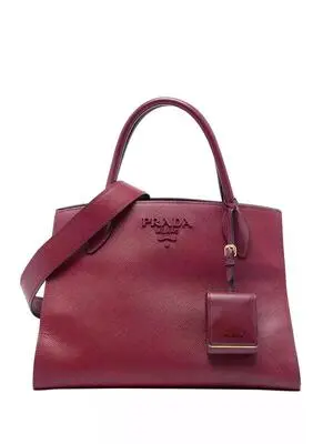 Prada 2010-2026 Medium Saffiano Cuir Monochrome Top Handle Tote Satchel - Red