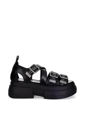 BUFFALO Bolt Buckle-strap Platform Sandals - Black
